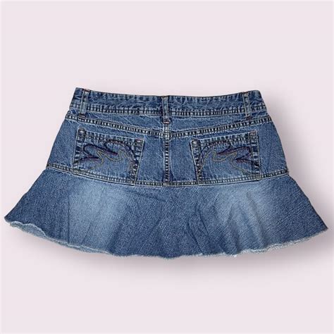 Blue Denim Low Rise Mini Skirt With Embroidery On Depop
