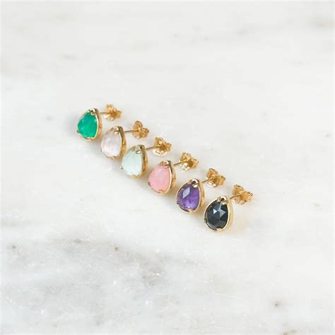 Kolczyki Sztyfty Łezki z Agatem Zielonym Gold 696 Jewelry