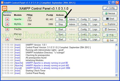 panduan menjalankan apache dan mysql pada xampp server bunafit komputer