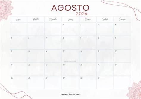 Calendarios Agosto 2024 Para Imprimir