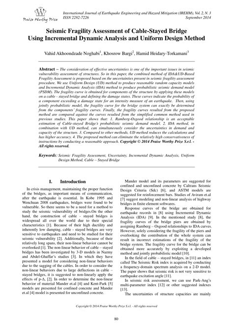 pdf seismic fragility assessment of cable stayed bridge using incremental dynamic analysis and