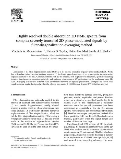 pdf highly resolved double absorption 2d nmr spectra from complex severely truncated 2d phase