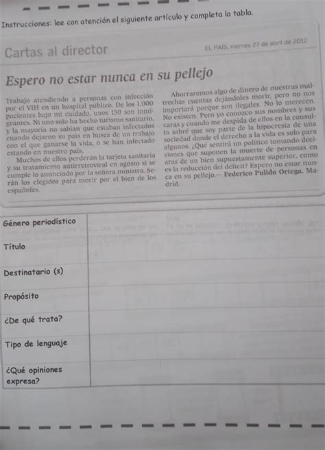 Lee Con Atenci N El Siguiente Art Culo Y Completa La Tabla Alumnos