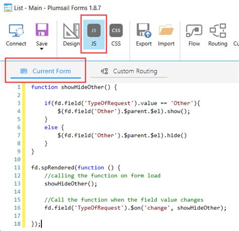 Plumsail Forms Show A Single Line Text Field When A Certain Option Is