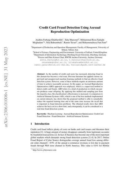 PDF Credit Card Fraud Detection Using Asexual Reproduction Optimization