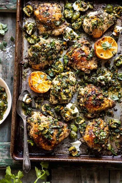 Roasted Garlic Butter Chicken With Lemon Olive Dressing Half Baked