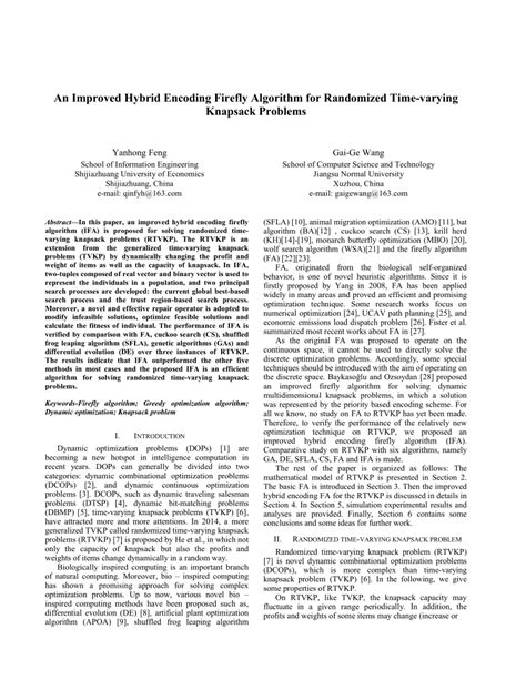 pdf an improved hybrid encoding firefly algorithm for randomized time varying knapsack problems