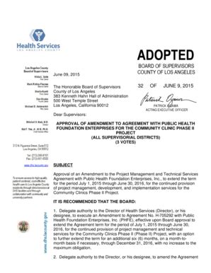 Fillable Online File Lacounty APPROVAL OF AMENDMENT TO AGREEMENT WITH