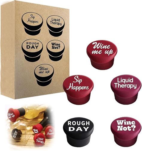 Funny Wine Stoppers Wine Accessories Silicone Wine Bottle Stopper Set Of 5 Funny