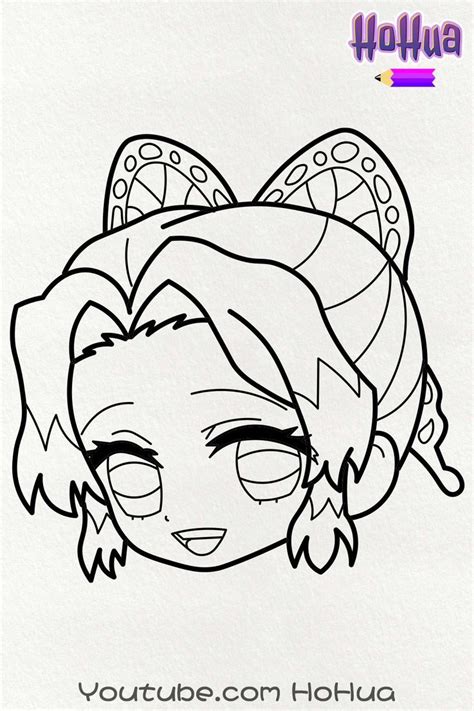 Chibi Shinobu Kocho From Kimetsu No Yaiba Line Art Coloring Page By