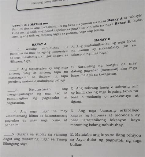 Gawain 3 I MATCH Mo Panuto Suriin Ang Iba T Ibang Uri Ng Likas Na Yaman