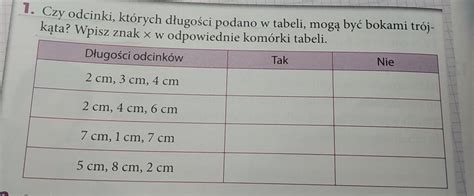 1 Czy odcinki których długości podano w tabeli mogą być bokami trój