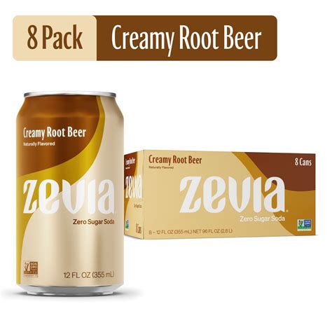 Zevia Zero Sugar 0 Calorie Creamy Root Beer Soda Pop 12 Fl Oz 8 Pack
