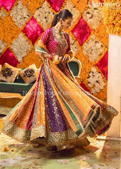 Multi Color Mehndi Dress In Traditional Pishwas BS619 Mehndi Dress