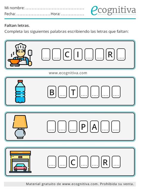 Completar palabras con letras que faltan Estimulación cognitiva