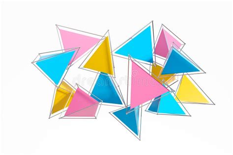 Set Of Colorful Pyramids Floating On White Background Stock