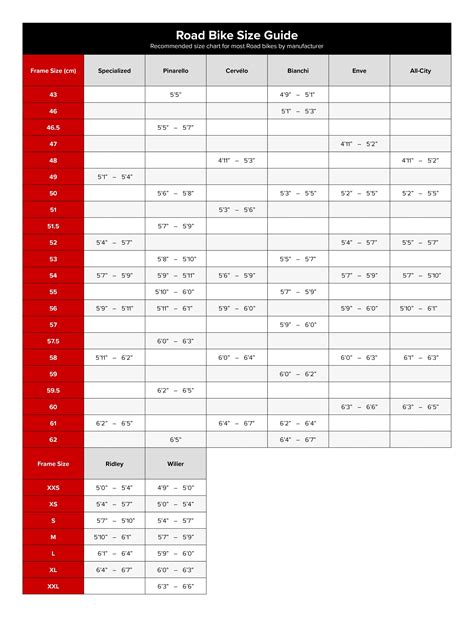 Road Bike Sizing Chart Infoupdate Org