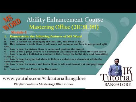 Ability Enhancement Course Mastering Office Microsoft Office For