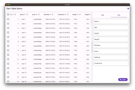 Dart Table Flutter Package
