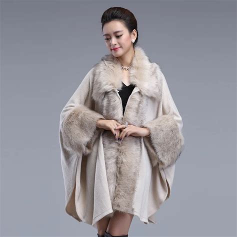 2016 The New Winter Warm Imitation Fox Fur Cape Coat Cashmere Knit Cape