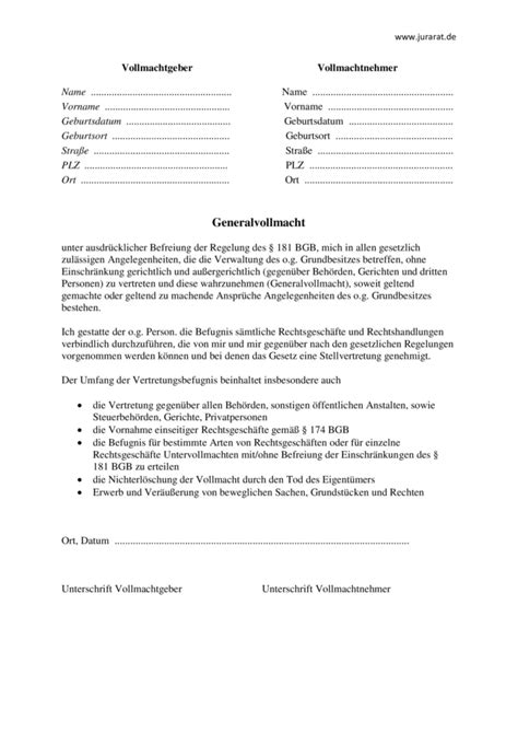 Generalvollmacht Vorlage Kostenloses Word Und PDF Muster