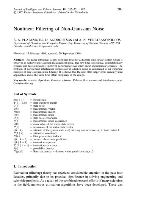 pdf nonlinear filtering of non gaussian noise