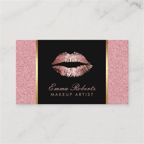 Makeup Artist Rose Gold Glitter Lips Modern Salon Business Card