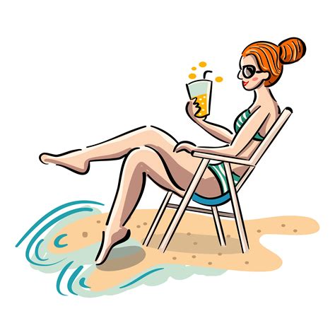 Girl Sit On Beach Chair 201226 Vector Art At Vecteezy