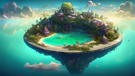 Premium Photo Fantasy Floating Island Digital Art Concept Art As