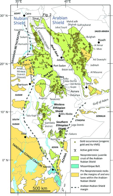 Distribution Of Gold Occurrences Plotted On A Simplified Map Of The