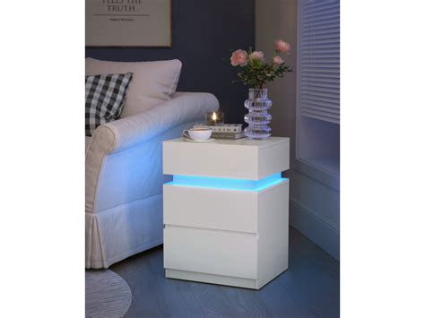 Vasagle Table De Chevet Avec Bande Led Multicolore R Glable Tiroirs