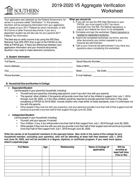 Fillable Online V5 2015 2016 Aggregate Verification Worksheet