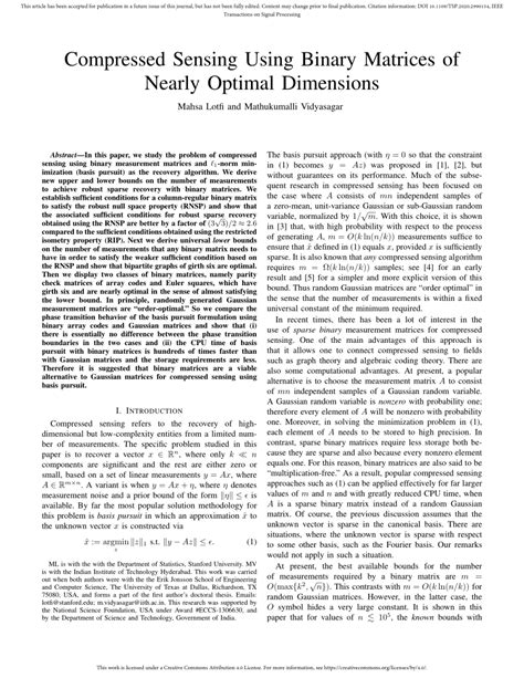 pdf compressed sensing using binary matrices of nearly optimal dimensions