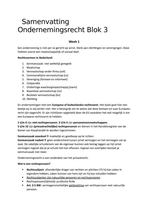 Samenvatting Ondernemingsrecht Samenvatting Ondernemingsrecht Blok