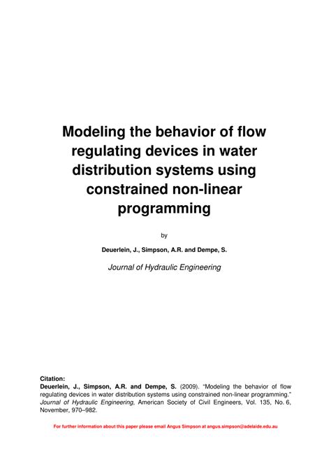 pdf modeling the behavior of flow regulating devices in water distribution systems using
