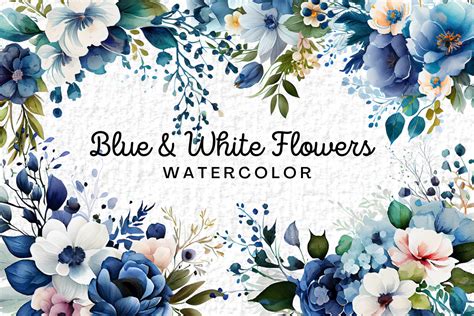 White Blue Flowers Clipart Graphic By FOLV Creative Fabrica