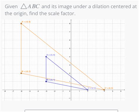 solved given abc and its image under a dilation centered at the origin find the scale factor