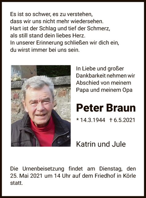 Traueranzeigen Von Peter Braun Trauer HNA De