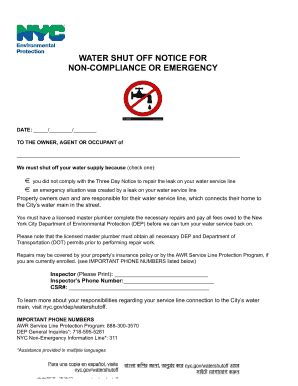 Water Shut Off Notice To Residents Fill Online Printable Fillable