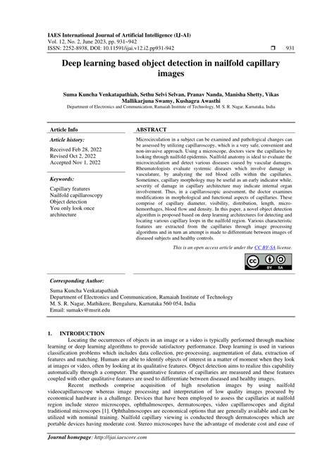 pdf deep learning based object detection in nailfold capillary images
