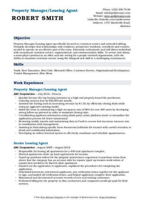 Leasing Agent Resume Sample Get Free Templates