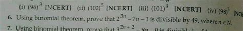 using binomial theorem prove that 2 3n 7n 1 is divisible by 49 where n ∈ n