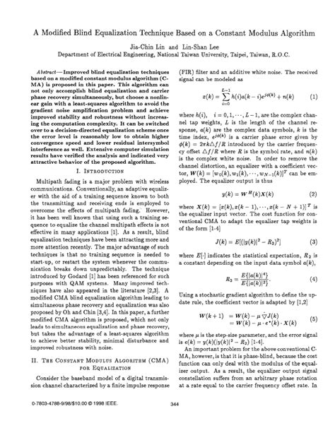 pdf modified blind equalization technique based on a constant modulus algorithm