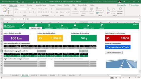 Planilha De C Lculo Para Fretes Fracionados Por Km Rodado Em Excel