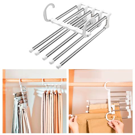 Cabide Multifuncional para Calças de Inox 5 Divisórias Branco