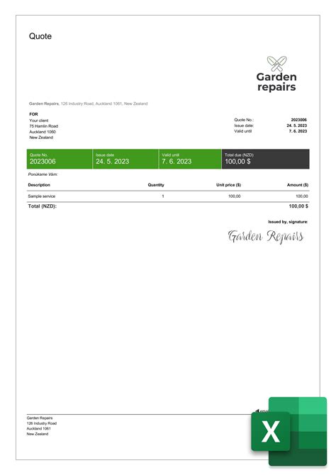 Free Excel Quote Template