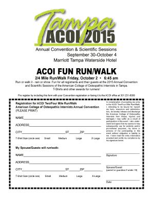 Fillable Online Acoi ACOI FUN RUNWALK American College Of Osteopathic
