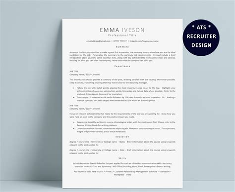 ATS Resume Template ATS Friendly Resume Template Word CV Template