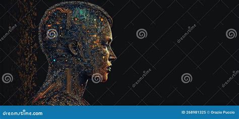 Humanoid Cyberman Emerging Artificial Intelligence With A Digital