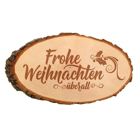 Weihnachtliche Baumscheibe mit Gravur in mehreren Größen Frohe